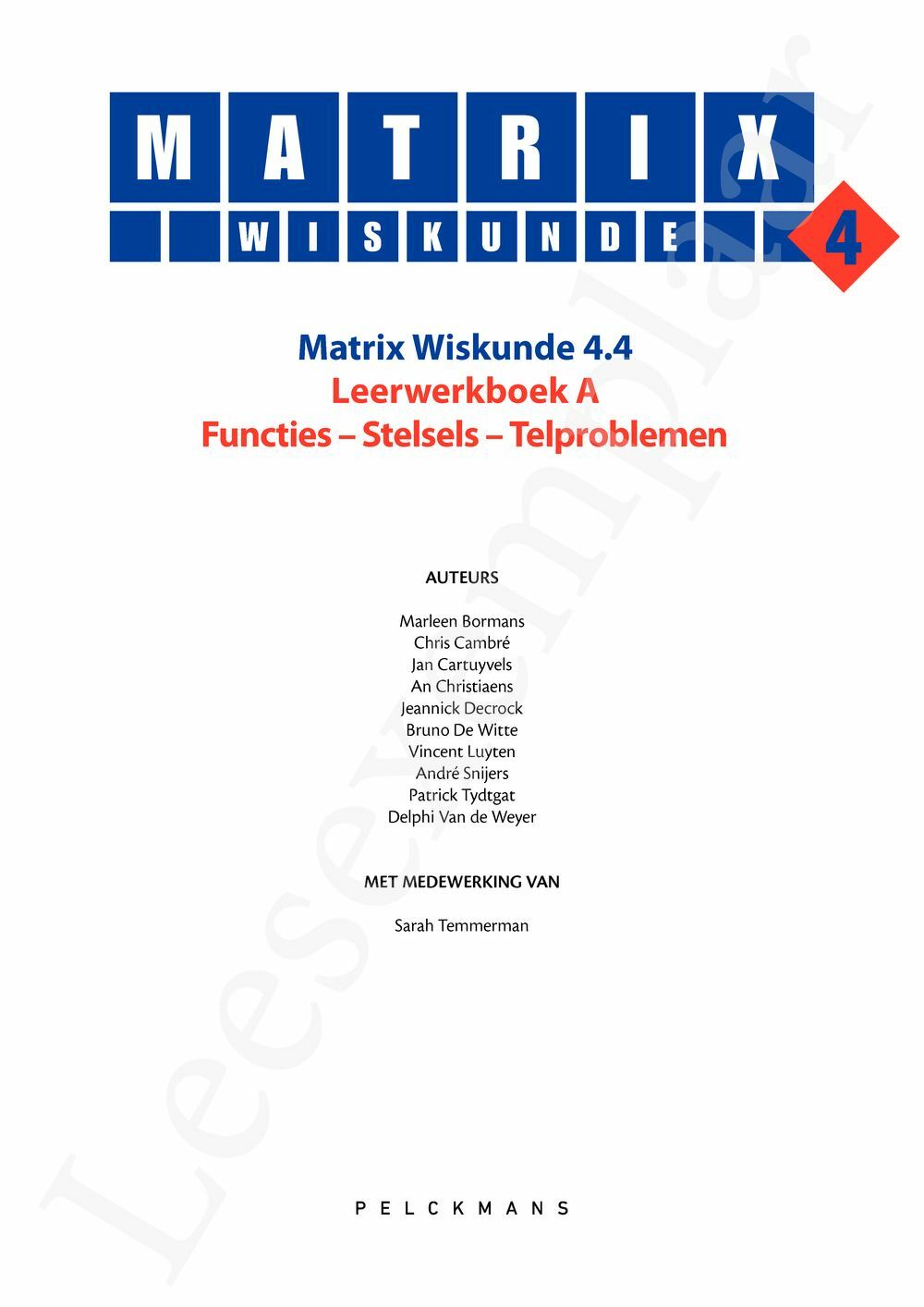 Matrix Wiskunde 4.4 Leerwerkboek A Functies – Stelsels – Telproblemen ...
